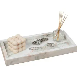 HAPPIMESS Luxe Stone Classic Minimalist Rectangular Marble Bathroom Countertop Tray - White/beige Marble