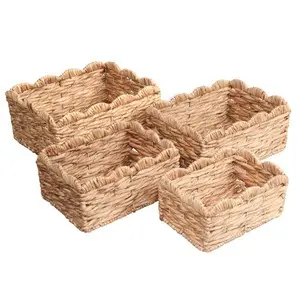 HAPPIMESS Coral Handwoven Water Hyancinth Scalloped Edge Nesting Storage Baskets - Natural