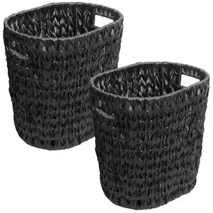 HAPPIMESS Resin 4.5-gallon Tapered Oval Wicker Watebasket With Handles - Black