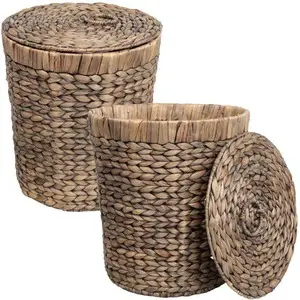 HAPPIMESS Handwoven Water Hyacinth 5.7-gallon Tapered Round Wicker Watebasket With Lid - Brown