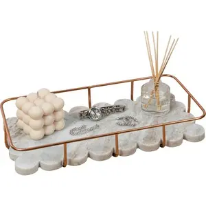 HAPPIMESS Monarch Modern Industrial Metal/marble Scalloped Base Vanity Tray - Beige Marble/rose Gold