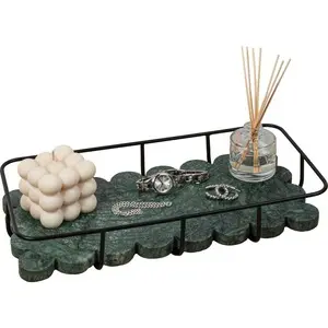 HAPPIMESS Monarch Modern Industrial Metal/marble Scalloped Base Vanity Tray - Green Marble/black