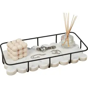 HAPPIMESS Monarch Modern Industrial Metal/marble Scalloped Base Vanity Tray - White Marble/black