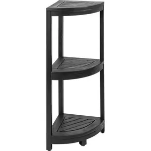 HAPPIMESS Sela 33" Classic Minimalist 3-tier Acacia Wood Freestanding Bathroom Corner Shelf - Black