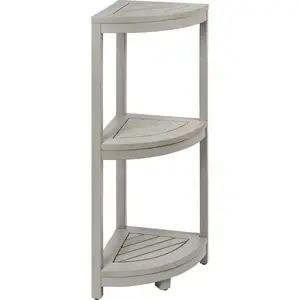 HAPPIMESS Sela 33" Classic Minimalist 3-tier Acacia Wood Freestanding Bathroom Corner Shelf - Gray