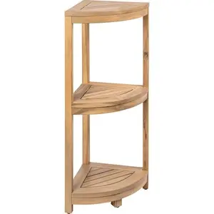 HAPPIMESS Sela 33" Classic Minimalist 3-tier Acacia Wood Freestanding Bathroom Corner Shelf - Light Teak