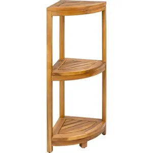 HAPPIMESS Sela 33" Classic Minimalist 3-tier Acacia Wood Freestanding Bathroom Corner Shelf - Natural