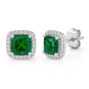 DONATELLO GIAN Sterling Silver Created Emerald Halo Earrings - Green