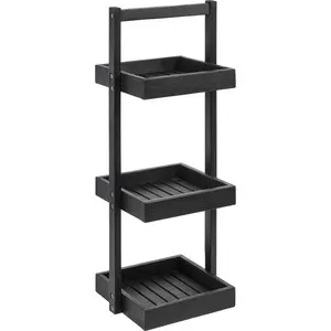 HAPPIMESS Tilly 30" Classic Rustic 3-tier Acacia Wood Freestanding Bathroom Shower Caddy - Black