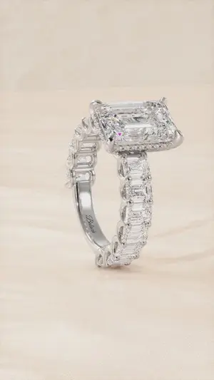 BALACIA Engagement Ring With Emerald Cut Diamonds - 14k White Gold