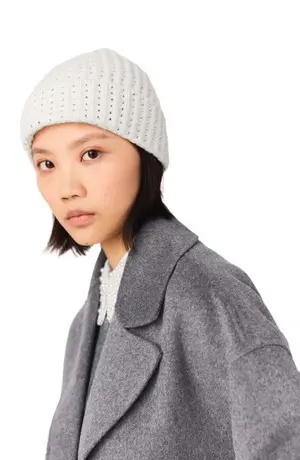 Maje Wool And Rhinestone Beanie - Ecru