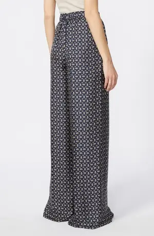 Max Mara Paisley Monogram Silk Wide Leg Pants