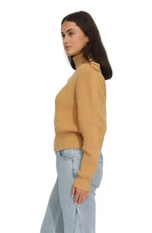 BELLE & BLOOM Knitted Sweater With Shoulder Button Detail - Camel