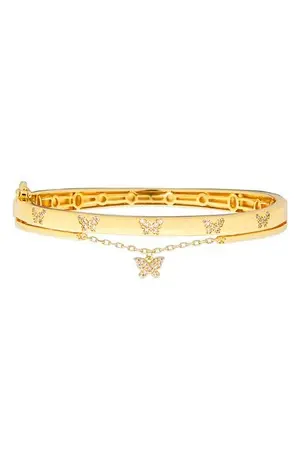 MARLYN SCHIFF Gisella Brass Bangle With Crystal Butterflies And Pendant - Gold