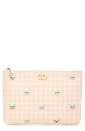 Valentino Garavani Medium Vlogo Signature Leather Pouch - Ivory/multi