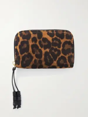 HUNTING SEASON Bead-embellished Leather-trimmed Leopard-print Suede Wallet - Animal Print