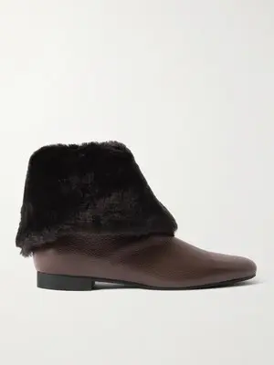 TOTEME Downtown Shearling-trimmed Leather Ankle Boots