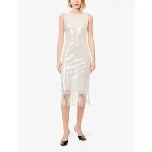 REFORMATION Cherra Fringed Sequin Midi Dress