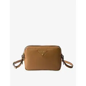 Prada Enamelled Logo Small Leather Cross-body Bag - Brown