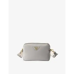 Prada Enamelled Logo Small Leather Cross-body Bag - Grey