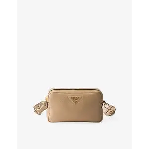 Prada Enamelled Logo Small Leather Cross-body Bag - Neutral