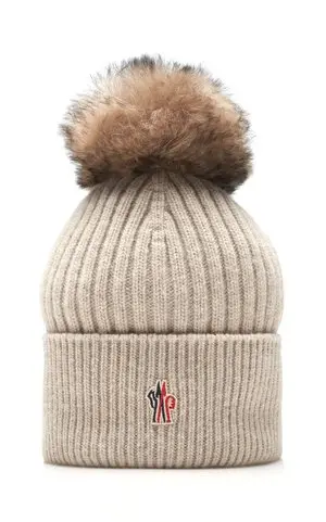 Moncler Shearling-trimmed Wool Beanie - Neutral