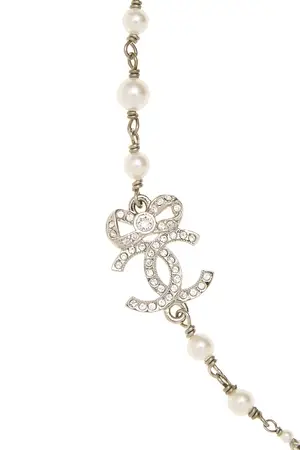 Chanel Faux Pearl And Crystal 'cc' Bow Necklace