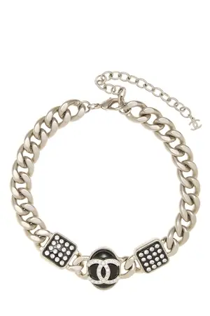 Chanel Crystal Cc Chain Choker - Silver