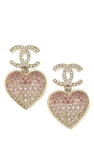 Chanel Crystal 'cc' Dangle Earrings - Pink