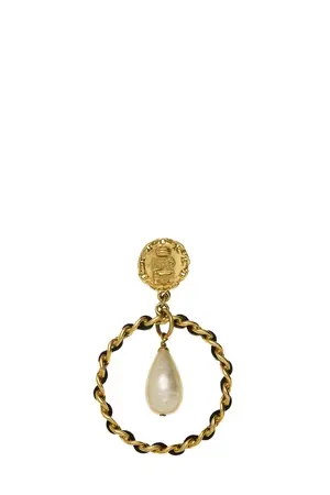 Chanel Faux Pearl Hoop Dangle Earrings
