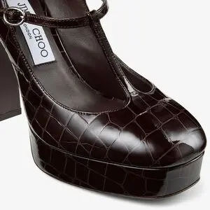 JIMMY CHOO Marene 120 Croc-embossed Leather Mary Jane Pumps - Sambuco