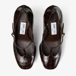 JIMMY CHOO Marene 120 Croc-embossed Leather Mary Jane Pumps - Sambuco