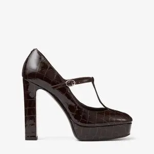 JIMMY CHOO Marene 120 Croc-embossed Leather Mary Jane Pumps - Sambuco