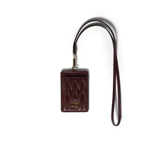 Miu Miu Matelassé Nappa Leather Badge Holder - Burgundy