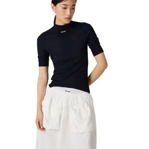 Miu Miu Ribbed Wool Knit Sweater - Navy
