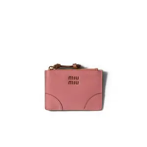 Miu Miu Leather Card Holder - Camelia/cognac
