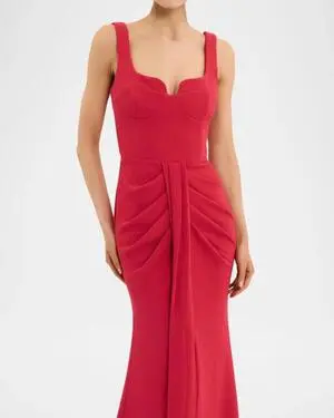 Rebecca Vallance Zarya Sleeveless Draped Mermaid Gown - Red