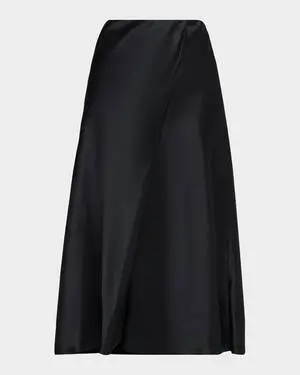 Khaite Demi Satin Midi Wrap Skirt