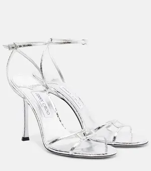 JIMMY CHOO Leo 100 Snake-effect Leather Sandals - Silver