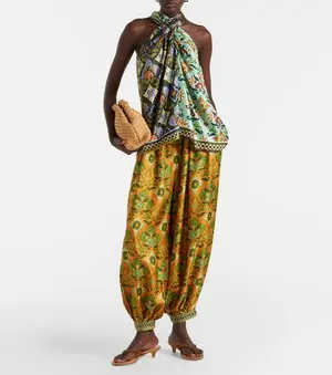 ALEMAIS Cece Floral Silk Tapered Pants - Multicoloured