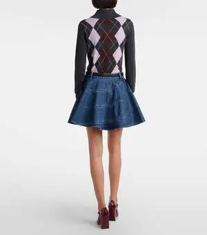 SELF-PORTRAIT Belted Denim Miniskirt