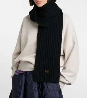 Prada Ribbed-knit Virgin Wool Scarf - Black