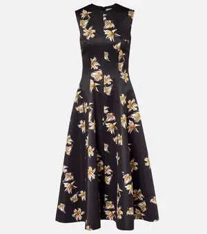 EMILIA WICKSTEAD Mara Floral Duchess Satin Midi Dress - Black