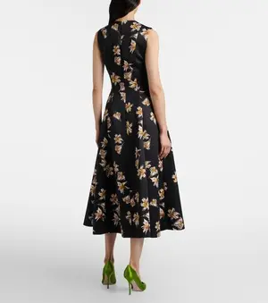 EMILIA WICKSTEAD Mara Floral Duchess Satin Midi Dress - Black