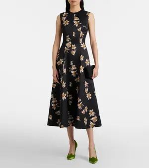 EMILIA WICKSTEAD Mara Floral Duchess Satin Midi Dress - Black