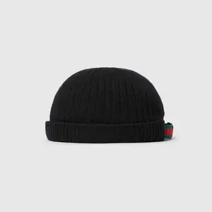 Gucci Rib Knit Wool Beanie - Black