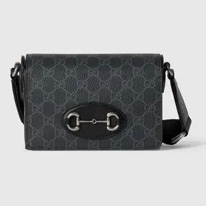 Gucci Horsebit 1955 Mini Bag Gg Canvas - Black