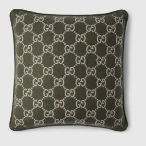 Gucci Gg Wool Cashmere Jacquard Cushion - Green