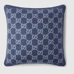 Gucci Gg Wool Cashmere Jacquard Cushion - Blue