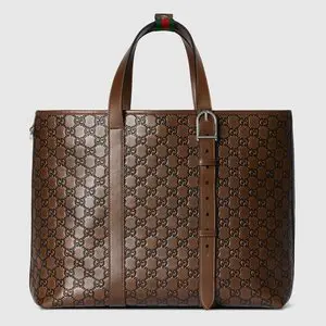Gucci Gg Embossed Leather Large Tote - Brown